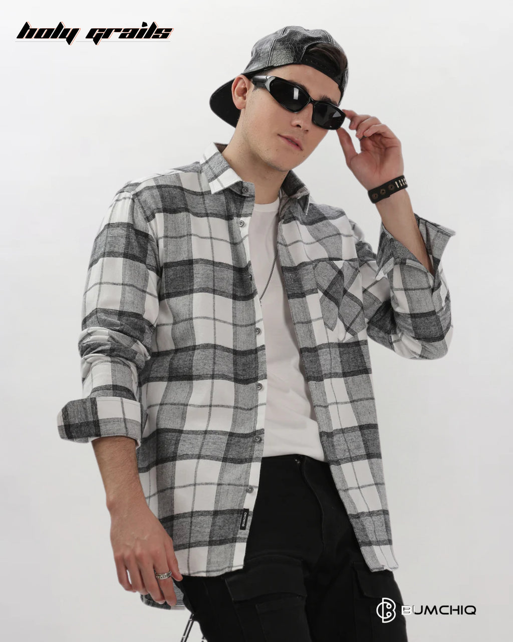 Buy Streetwear 'Light Grey Flannel' Check Full Overshirt HG x Bumchiq – Holy Grails