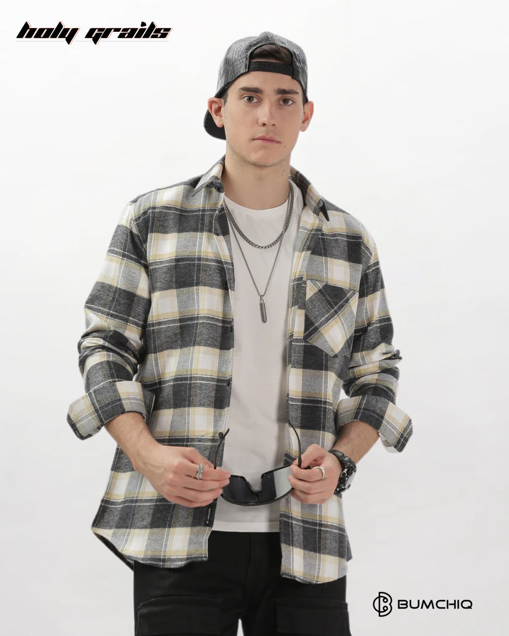 Buy Streetwear 'Yellow-Grey Flannel' Check Full Overshirt HG x Bumchiq – Holy Grails